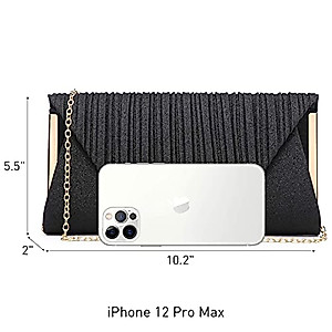 Dasein Women Glitter Envelope Evening Clutch Bags Formal Party Purses Wedding Bag Chain Cocktail Prom Bag (Black)