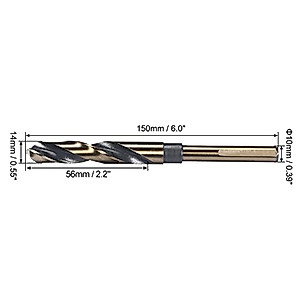 uxcell Reduced Shank Twist Drill Bits 14mm High Speed Steel 4341 with 10mm (3/8") Shank for Stainless Steel Alloy Metal Plastic Wood