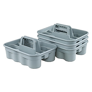 Yarebest 4-Pack Plastic Cleaning Tool Storage Caddy, 2 Compartment Caddy with Handle, Grey