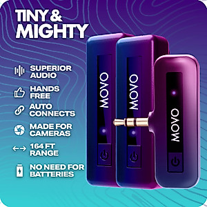 Movo Mini-Duo Wireless Microphones for Cameras, Wireless Camera Mini Mic - 3.5mm Lapel Microhone for Sony, Canon, and Nikon DSLR - 2.4Ghz Transmitter