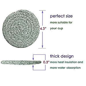 YYGMSS Coasters for Drinks Handmade Braided Drink Coasters Woven Coasters Super Water Absorbent Heat Insulation Sets of 6 4.3inches Round (Dark Grey+Light Grey+Green)