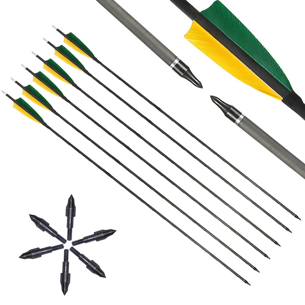 TOPARCHERY 6pcs Archery Arrows, 31 Inch Carbon Arrows with 4" Natural Feather, Carbon Arrows 400 Spine, Arrows Target Hunting Arrows for Longbow, Recureve Bow and Traditional Bow