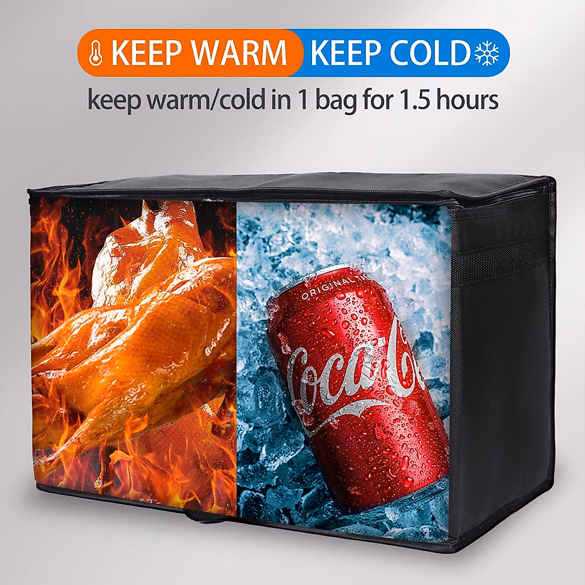 Bodaon 2-Pack Insulated Food Delivery Bag, XX-Large Reusable Grocery Shopping Bag, Frozen Food Cold, Cooler Bags with Zippered Top, Black