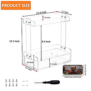 Hongtuocb 2 Tier Clear Acrylic Bathroom Counter Organizer with Drawer,Acrylic Vanity Tray for Makeup Organizer,Skin Care Organizer,Kicthen and Office