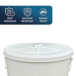 20-Gallon Beige Galvanized Steel Round Trash Can with Lid Powder Coated Metal