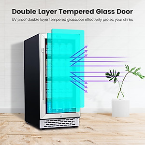 Upgraded 110 Bottles Wine Cooler Refrigerator, 24 Inch Wine Fridge Built-in or Freestanding with Professional Compressor, Double-Layer Tempered Glass Door Lockable Wine Cellars