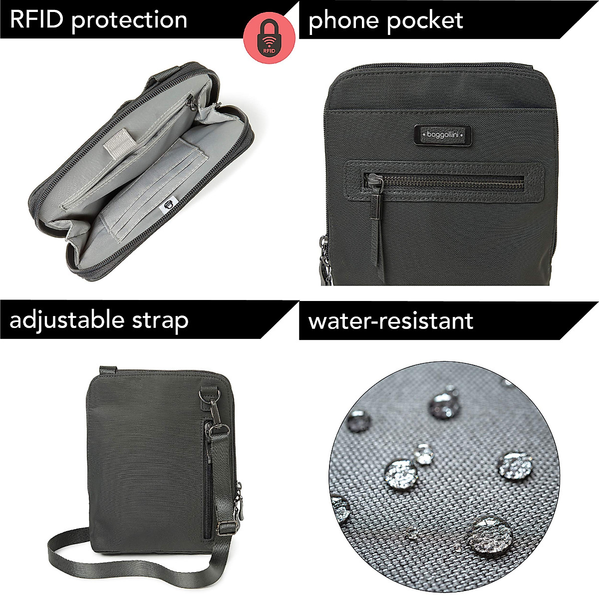 Baggallini womens Brooke Crossbody, Grey, One Size US