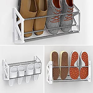 Yocice Wall Mounted Shoes Rack 3Pack/Can Store 6Pairs Sneakers and 6Pairs Slide Sandal,with Sticky Hanging Mounts, Shoes Holder Storage Organizer Shelf ,Door Shoe Hangers, SM07-17.5inch-3Pack(White)
