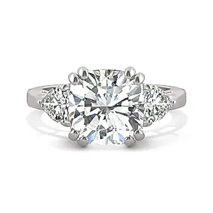 Charles & Colvard Created Moissanite 9.5mm Cushion Cut Three Stone Engagement Ring for Women | 5 cttw DEW | Lab Grown | Solid 14K White Gold with Rhodium | Size 7