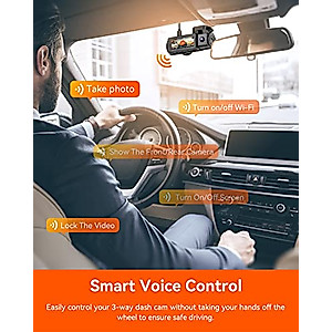 Vantrue N4 Pro 3 Channel 4K WiFi Dash Cam, STARVIS 2 IMX678 Night Vision, 4K+1080P+1080P Front Inside and Rear Triple Car Camera, Voice Control, GPS, 4K HDR, 24 Hours Parking Mode, Support 512GB Max