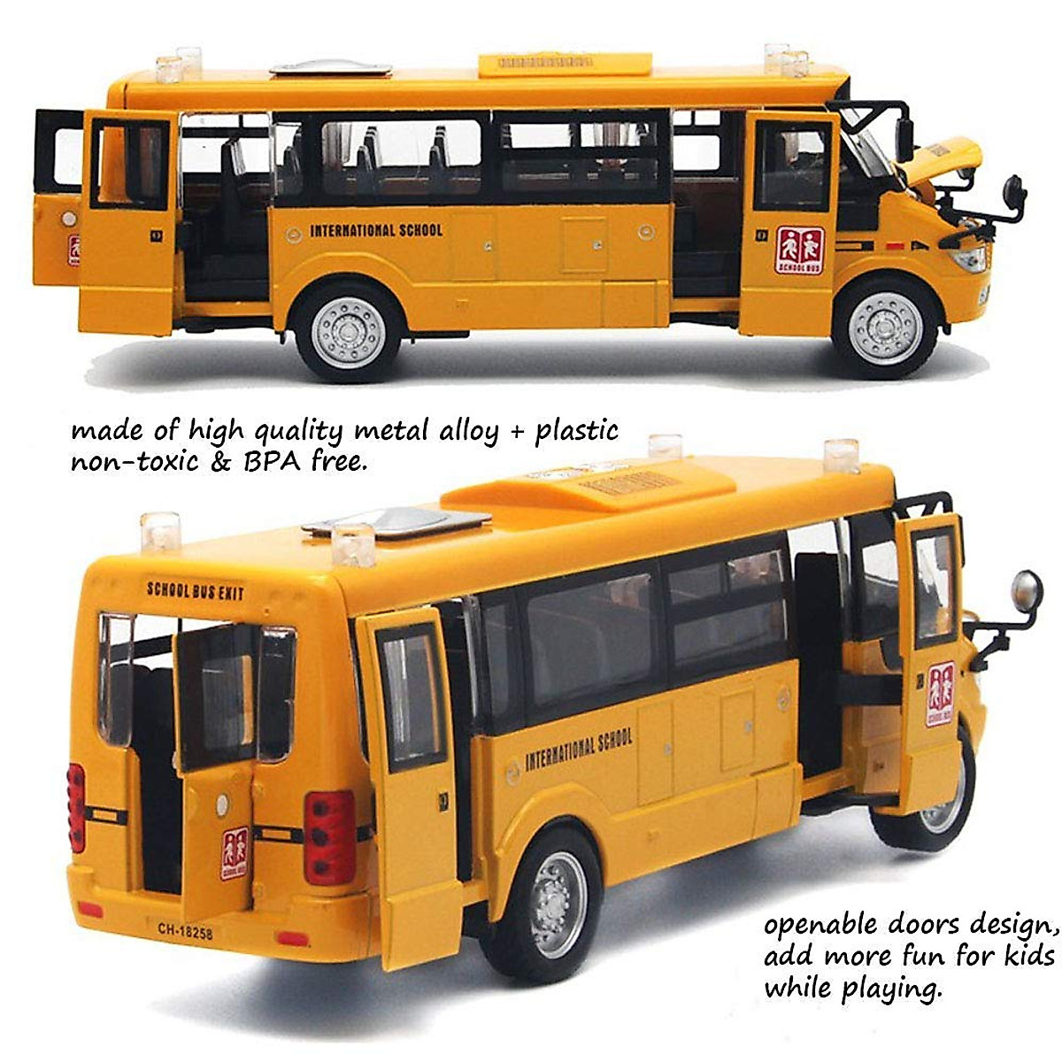 CORPER TOYS School Bus Toy Mini Train Toy Set, 4 Packs (24 PDie Cast Vehicles Pull Back Yellow Bus Model Train Playset for 3 4 5 6 Year Old Boys Girls