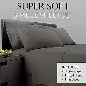 Danjor Linens California King Sheet Set - 6 Piece Set Including 4 Pillowcases - Deep Pockets - Breathable, Soft Bed Sheets - Wrinkle Free - Machine Washable - Gray Cal King Bed Sheets - 6 pc