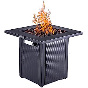 Hooseng Propane Fire Pit Table, 28 Inch Outdoor Gas Firepit 50,000 BTU with Lid and Lava Rock, Adjustable Flame Apply to Outside Patio, Garden, Backyard