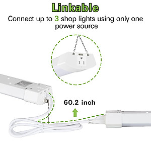 hykolity 4FT 120W LED Shop Light Linkable, 13000lm(400w Equivalent), 5000K Utility Shop Lights for Garages, Workshops, Basements, Hanging or FlushMount, with Power Cord and Pull Chain, ETL, 2 Pack