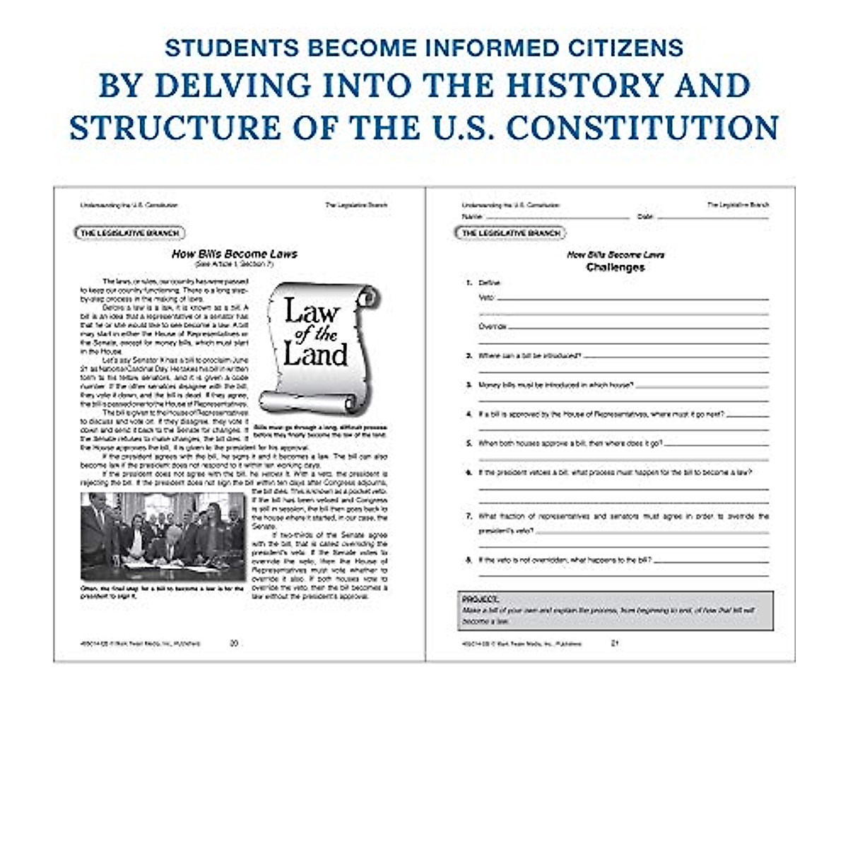 Mark Twain Understanding the US Constitution Workbook, Middle School History, Social Studies, American Civics and Government, Constitution of the United States, Classroom or Homeschool Curriculum