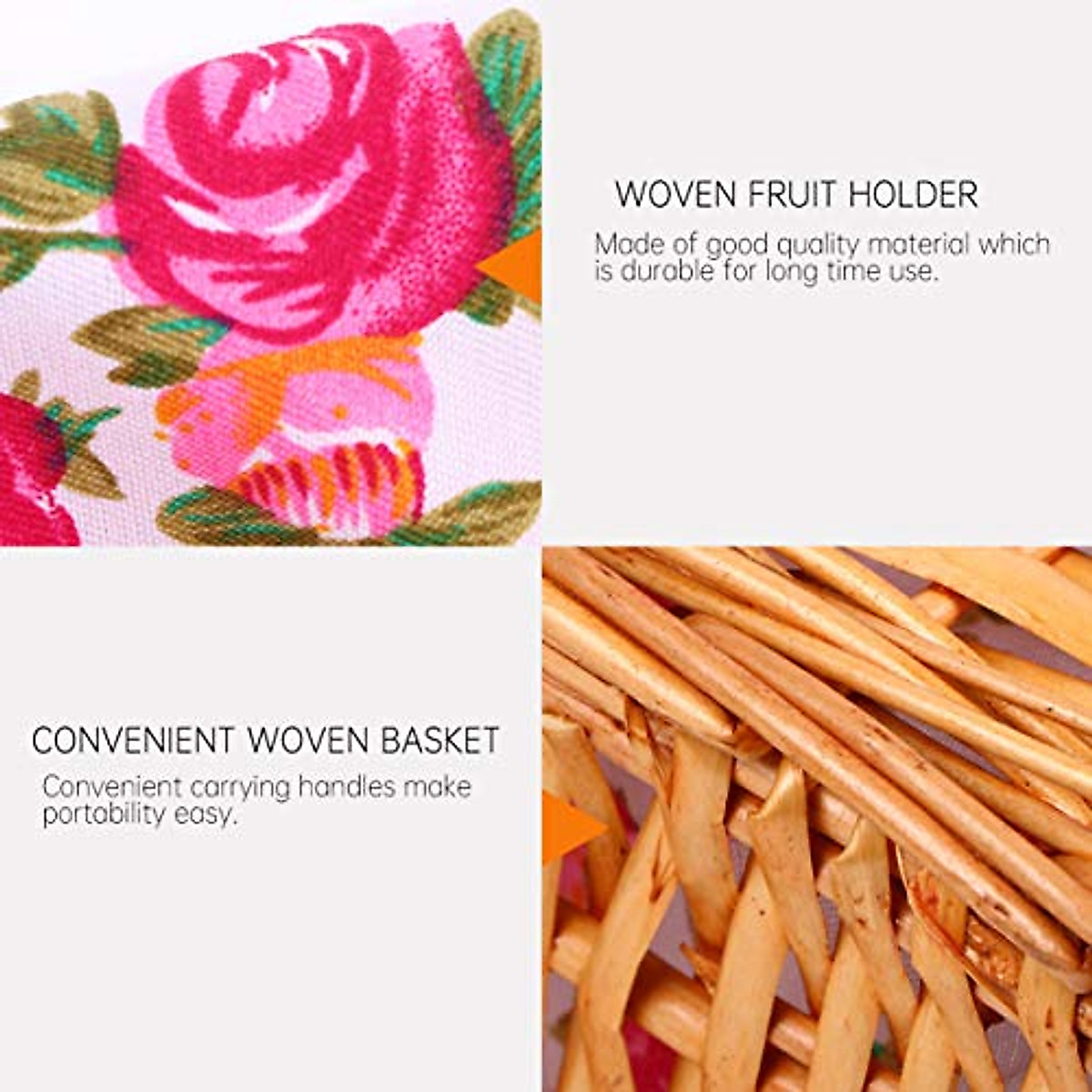 Hemoton Woven Basket Rattan Storage Bin Seagrass Wicker Basket with Floral Fabric Liner Dedsktop Sundries Container Weaving Jewelry Cutlery Organizer