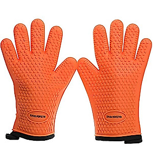 KITCHEN PERFECTION Silicone Smoker Oven Gloves -Extreme Heat Resistant BBQ Gloves-Handle Hot Food Right on Your Grill Fryer &Pit|Waterproof Grilling Cooking Baking Mitts|Superior Value Set +3 Bonuses