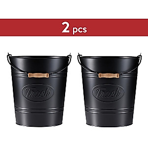 Pack 2, Rustic Farmhouse Bathroom Trash Can, Modern Country Style Galvanized Farm Metal Kitchen Trash Bucket, Large Vintage Waste Basket, Industrial Chic Bucket Garbage Can Bin, Western Garbage Pail