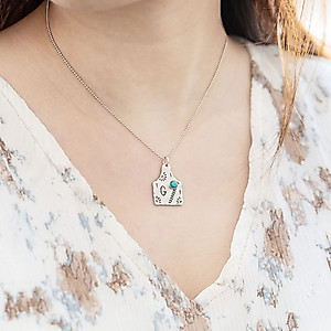 Custom Initial Letter Cow Tag Turquoise Necklace for Women Turquoise Pendant Necklace Handmade Jewelry Gift for Women Silver Fashion Boho Turquoise Chain Necklace