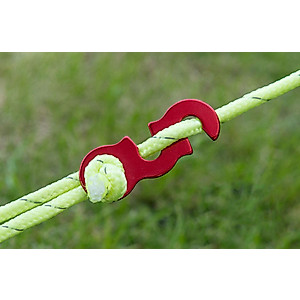 RuiLing 10pcs Aluminum Alloy Quick Release Tent Rope Stoppers Outdoor Camping Shelter Awning Wind Rope Adjuster Tent Rope Tighteners Red 2 Sizes (5.5x2cm and 4.3x1.2cm)
