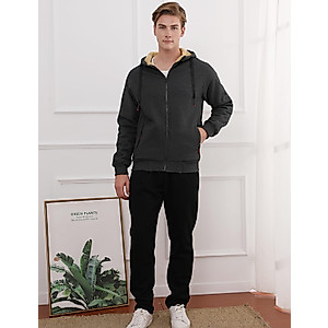 Gihuo Men's Winter Sherpa Lined Hoodie Zip Up Sweatshirt Heavyweight Warm Fleece Jacket with Pockets (Dark Grey, X-Large)
