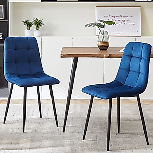 NORDICANA 5-Piece Dining Table Set, 47 in Modern Irregular Rectangle Kitchen Table & 4 Navy Blue Velvet Upholstery Side Chairs, Metal Legs, Dining Room Set for 4