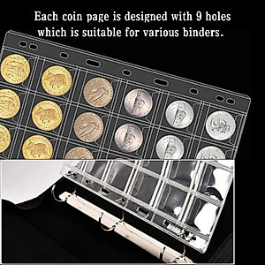 Ettonsun 10 Sheets 30-Pocket Coin Collecting Pages Coin Sleeves, Binder Inserts Coin Pocket Pages Collecting Sleeves for Most Coin Collection Holder Book Album