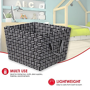 Home Basics Stripe Woven Strap Storage Bin | Various Black | Blue | Brown | Grey | Great for Storage | Metal Frame | Lightweight with Handles | Sturdy Construction (Black, X Large)
