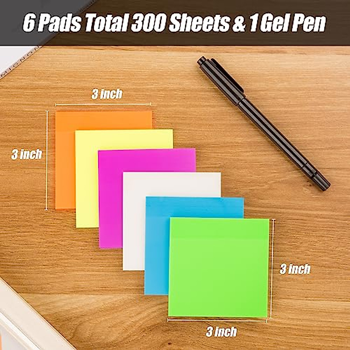 Transparent Sticky Notes 3" x 3" with Gel Pen, 6 Pads High Transparency Post Sticky Notes Clear Translucent Can Write See Through Stickers for Office School Planner Reminder Memo Supplies (6 Color)