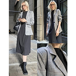 Zeagoo Casual Blazer for Women Plaid Blazer Jackets Suit Boyfriend Button Front Blazer