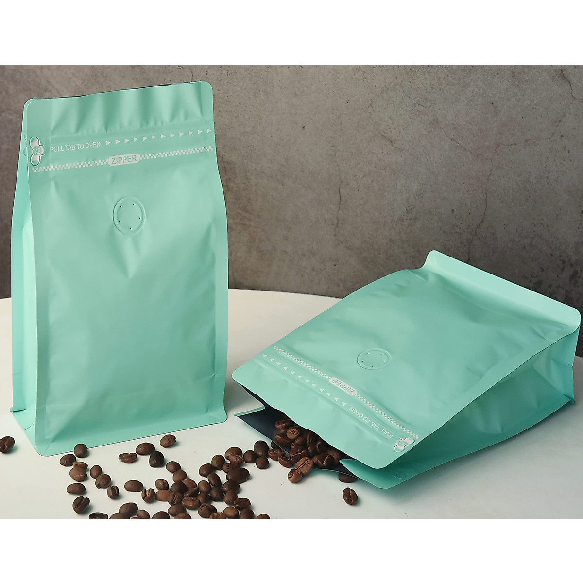 50 Pieces 0.75 LB Blue Green Coffee Bags with Aluminum Foil Liner Pack of 50, High Barrier Coffee Pouches with Degassing Valve, Ziplock Food Storage Bags with Pull Tape, 12oz/0.75lb/340gram