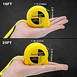 2 Packs Tape Measure 25 ft /16 ft, Esydon Measuring Tape Retractable, Self-Locking Tape Measurer, Easy Read Imperial/Metric Scale Measurement Tape for Designer, Decorator, & Handicraftsman