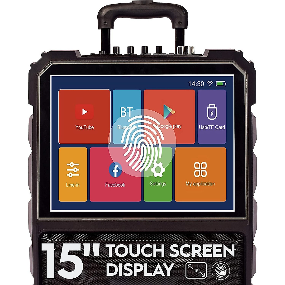 Professional Karaoke Machine with Lyrics Display, Bluetooth Portable Singing PA Speaker System for Christmas Party, Built-in 15" Tablet, LED Lights, 2 Wireless Microphones, USB, AUX, SD & FM Radio