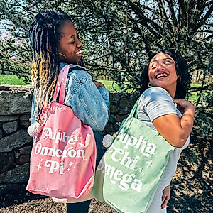 Sorority Shop Alpha Sigma Tau Retro Pom Pom Tote Bag