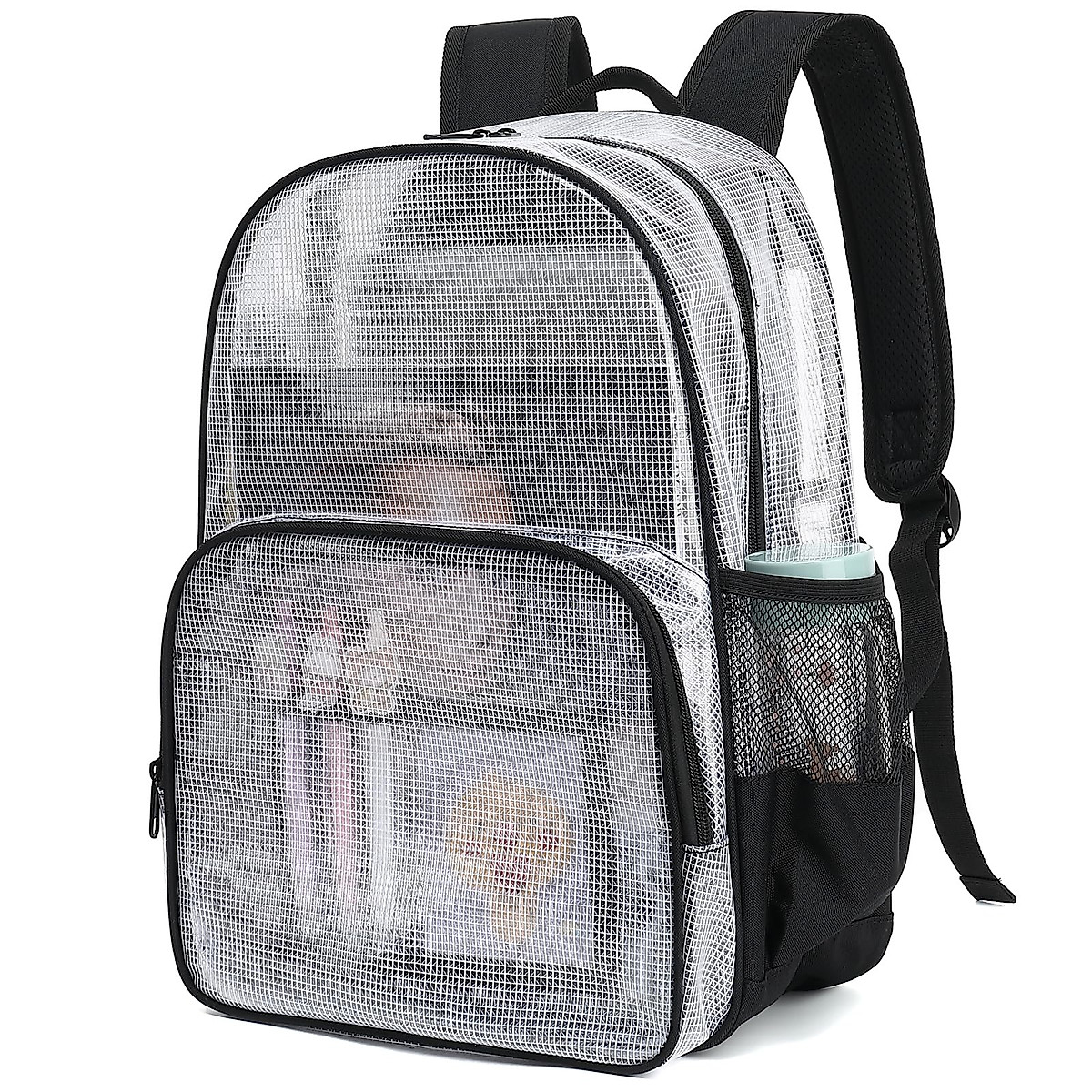 Yusudan Clear Mesh Backpack for Boys Girls Men Women, Heavy Duty See Through PVC School Bag Transparent Plastic BookBag (Black)