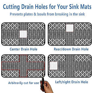 Kitchen Sink Mats Silicone Sink Mat Protectors for Bottom of Kitchen Sink 26 "x 13.78" Non-Slip Sink Protectors with Cutout Drain Holes for Farmhouse Stainless Steel Porcelain Sink-Black