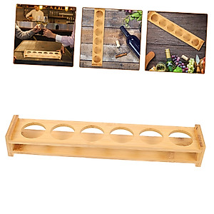 Cabilock Wine Cup Server Dish Wood Beer Flight Tray Bamboo Wine Glass Holder Modern Wooden Wine Rack Wine Cup Display Rack 6 Holes Wine Cup Server Dish Wood Paddle Serving Tray