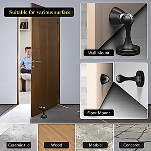 Magnetic Door Stop, Black Magnetic Door Stopper Brushed Stainless Steel Heavy Duty Floor Wall Mount Doorstop Catch Holder Oil Rubbed Magnetic Door Stops for Bottom of Door, Keep Door Open 2 Pack