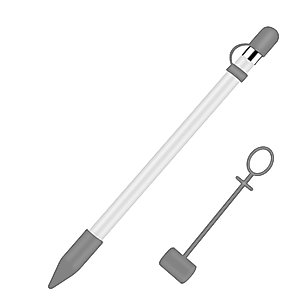 siduater Silicone Sleeve for Apple Pencil 1st Generation, Ultra Light Pen Skin Case Accessories Soft Protective iPad Pencil Grip Holder with 2 Nib Covers 1 Cable Adapter Tether, Gray