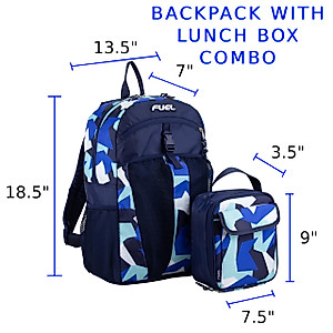FUEL Lunch Backpack Set Water Resistant Bookbag Bag Soft Reusable Insulated Cooler Lunch Box Thermal Travel Office Lunch Bag, Blue Jagged Shape