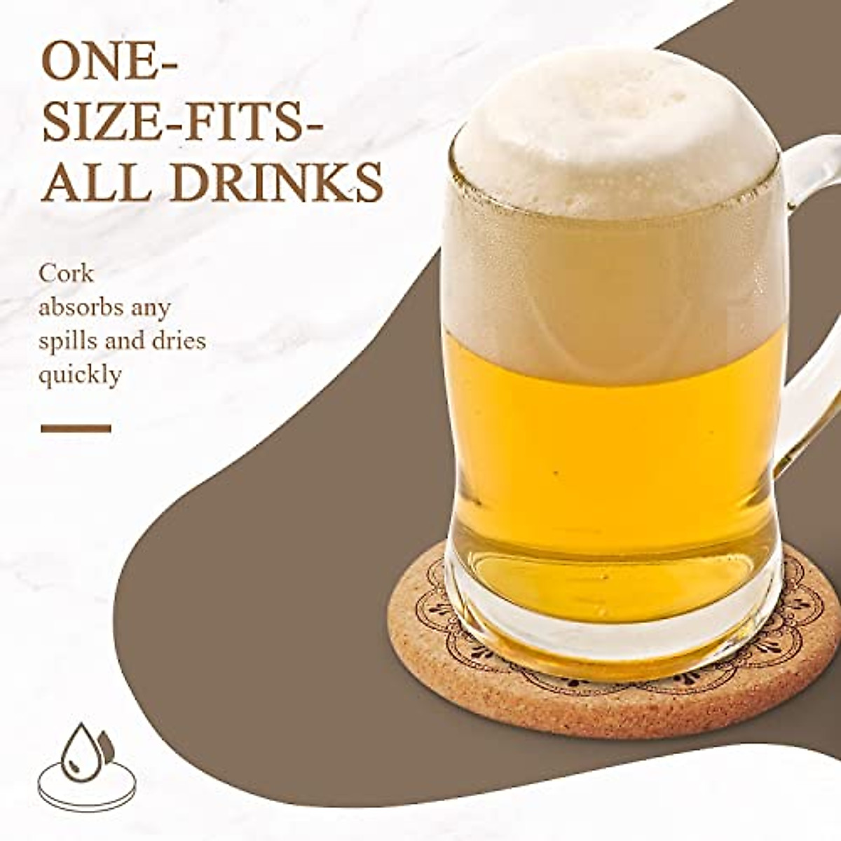 Coomin Cork Coasters, Extra Thick Cork Coasters with Holder, 8 Pcs Farmhouse Coasters for Coffee Table, Wooden Table, Heat-Resistant Coasters for Drinks