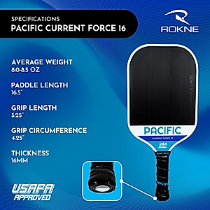 PACIFIC PADDLE LABS Current Carbon Fiber Pickleball Paddle | USAPA Approved Pickleball Paddles | Pro Grit Texture, Max Spin & Comfort | Pickle Ball Paddles Include Pickleball Paddle Cover | 16MM