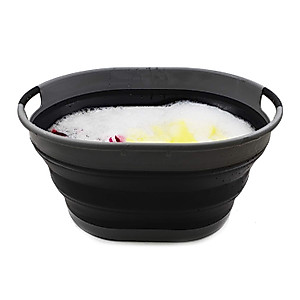 SAMMART 25L(6.6 gallon) Collapsible Oval Laundry Basket-Foldable Storage Container/Organizer-Portable Washing Tub-Space Saving Hamper-Pet Bath Tub,Water capacity 20L(5.28 gallon) (Grey/Black)