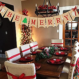 Be Merry Burlap Banner Christmas Decorations | Rustic Christmas Tree Snowflake Sign Burlap Garland | Christmas Decor for Mantle Fireplace Xmas Holiday Party Supplies | Outdoor Indoor Hanging Decor