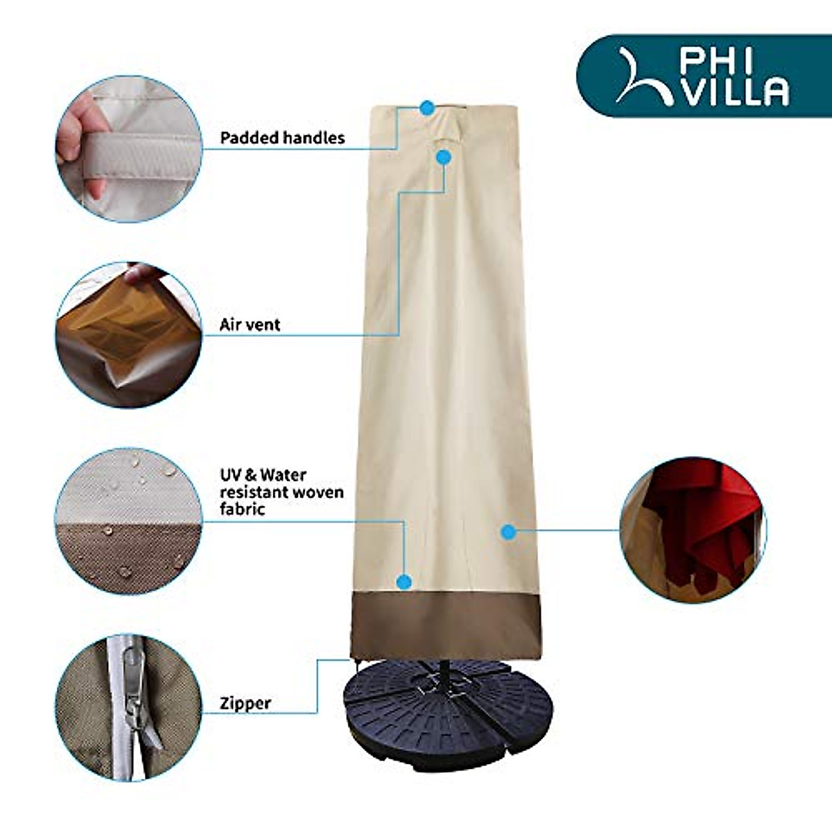 PHI VILLA Patio Umbrella Covers for Outdoor, Large Waterproof 600D Oxford Heavy Duty Fabric Umbrella Canopy Covers for 9-13 Feet Outdoor Offset Umbrellas, (Frame Covers)