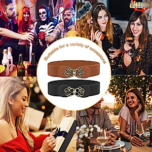 WERFORU 2 Piece Women Elastic Stretchy Wide Belt for Dress Ladies Stretch Thick Waist Belt, Black+Brown, Fit Waist Size 28"-35"