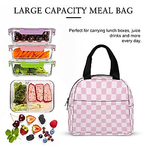 Abstract Geometric Pink Checkered Lunch Bag for Women Men, Insulated Meal Bag, Lunch Tote Bag for Work Outdoor