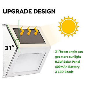 Aselpida Solar Fence Lights, 6 Pack Solar Step Lights, Deck Lights Outdoor Waterproof, Stainless Steel Stair LED Lights for Garden Yard Patio Deck (Cool White)