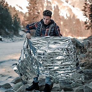 Leberna Emergency Blanket Survival Gear | Foil Mylar Thermal Blankets 63" x 87" inches (Pack of 10) | Big Double Sided Escape Tact Bivvy, | for NASA, Outdoors, Hiking, Space, Marathons First Aid Kit