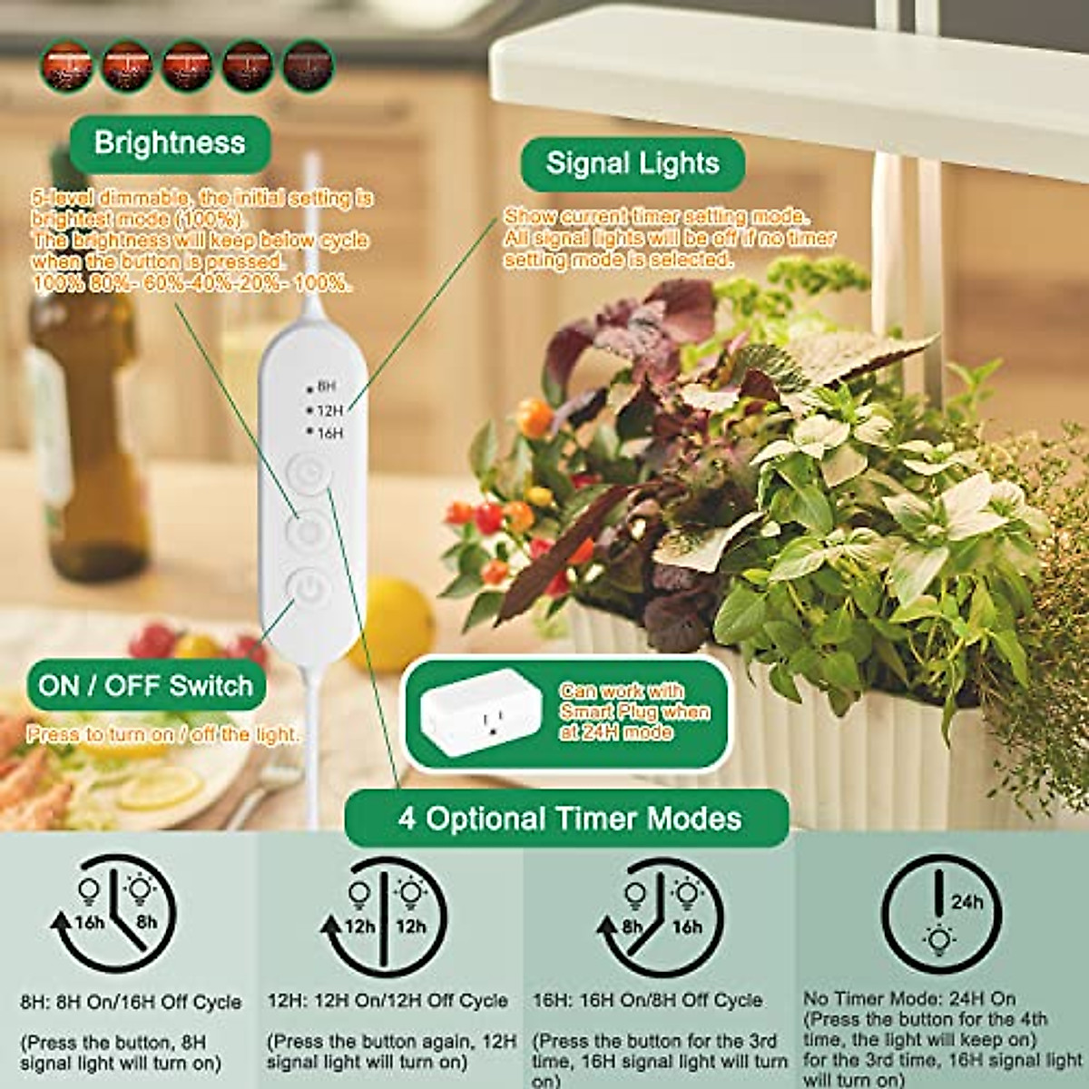 J&C LED Indoor Garden LED Height Adjustable LED Plant Grow Light, Built-in Smart Timer, Herb Garden Seed Starter Kit, Home Garden, Vegan Indoor Gardening, DIY Gifts, White（Plant &Pots Not Included
